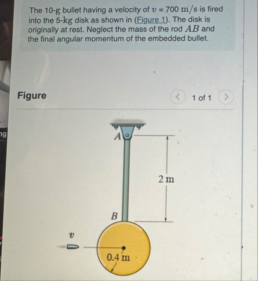 The 10-g ﻿bullet having a velocity of v=700ms ﻿is | Chegg.com