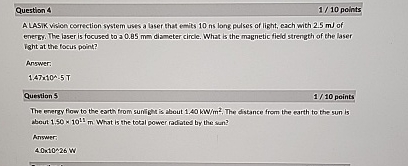 Solved Question 41/10 ﻿pointsA LASIK vision correction | Chegg.com
