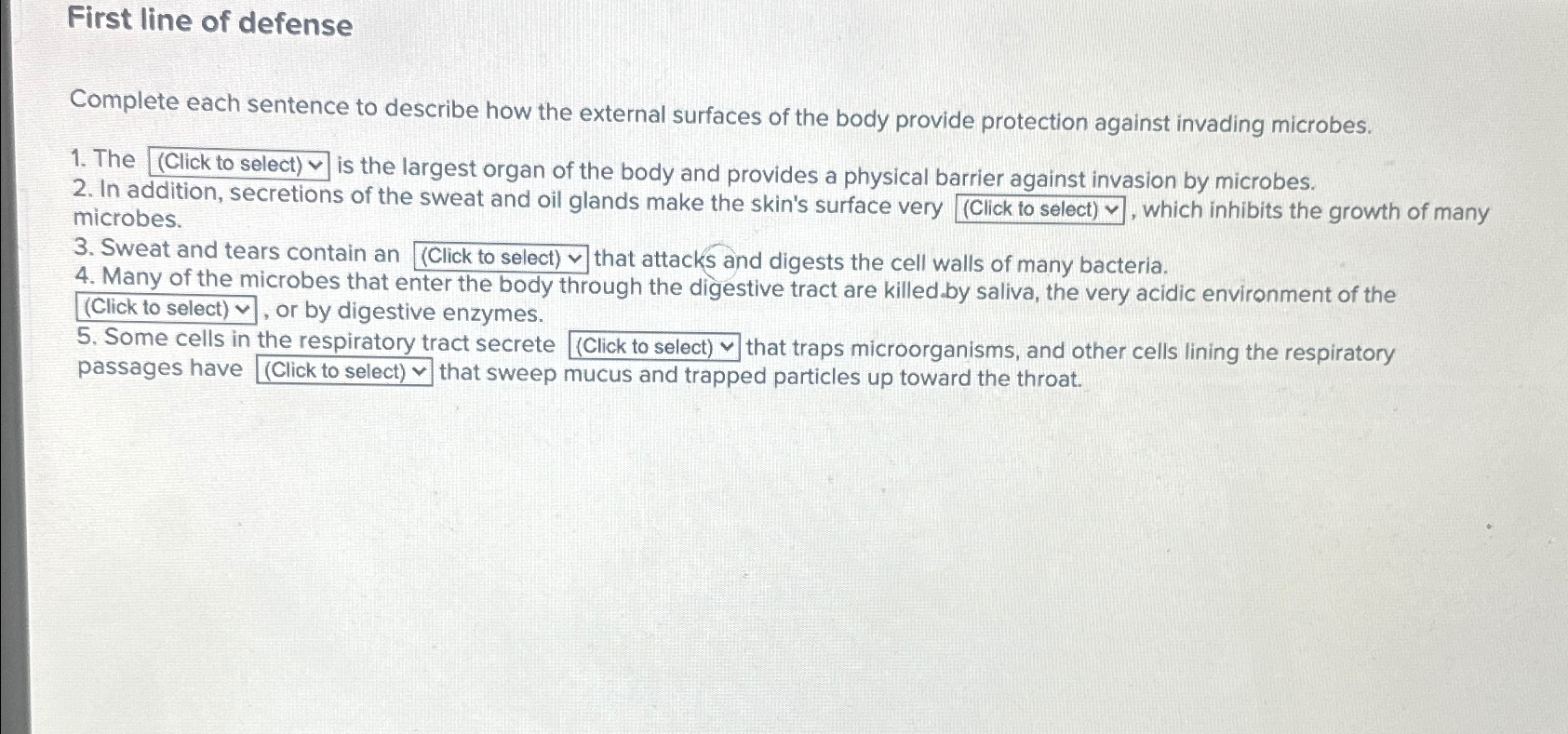 Solved First line of defenseComplete each sentence to | Chegg.com