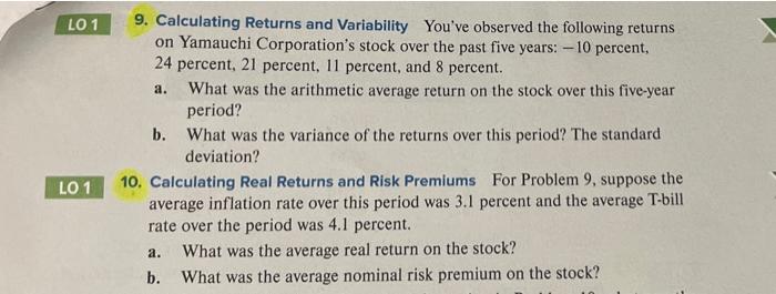 Solved LO 1 LO 1 9. Calculating Returns and Variability | Chegg.com