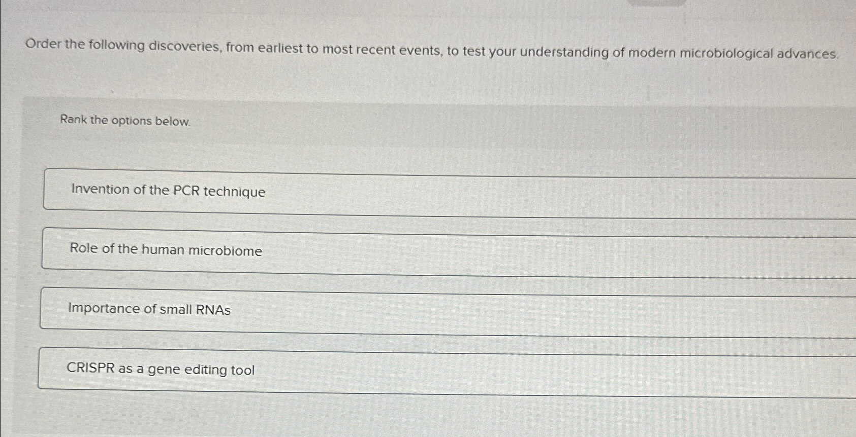 Solved Order the following discoveries, from earliest to | Chegg.com
