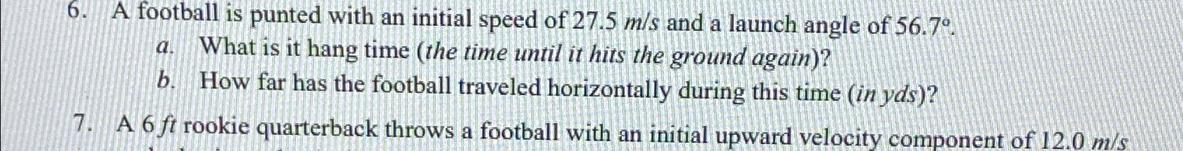 Solved A football is punted with an initial speed of 27.5ms | Chegg.com
