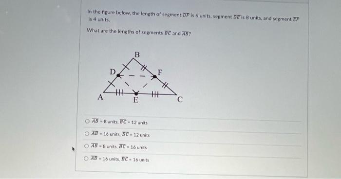Solved In the figure below, the length of segment DF is 6 | Chegg.com