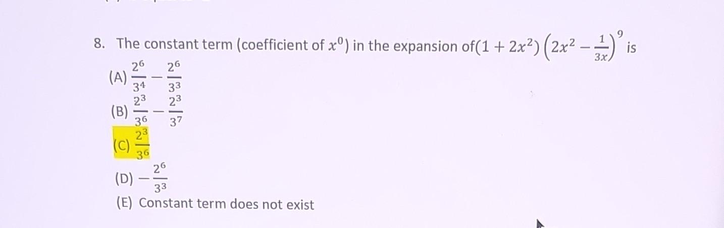 Solved 8. The constant term (coefficient of \\( | Chegg.com