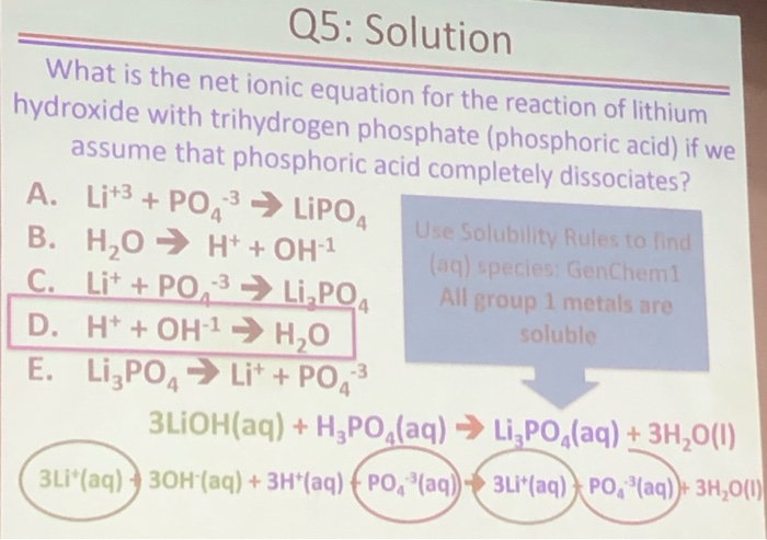 Solved Q5: Solution What is the net ionic equation for the | Chegg.com