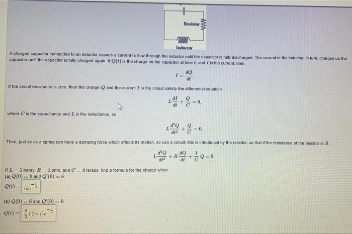 Solved Resis WW Inductor A charged capacitor connected to an | Chegg.com