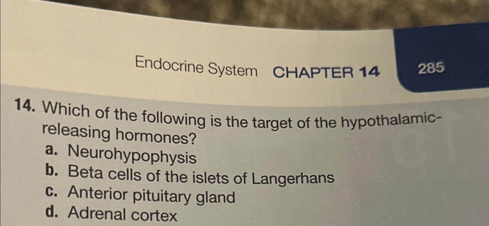 Solved Endocrine System CHAPTER 1428514. ﻿Which of the | Chegg.com