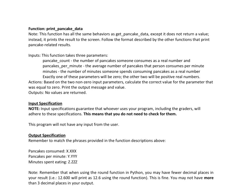 Solved Function: print_pancake_dataNote: This function has | Chegg.com