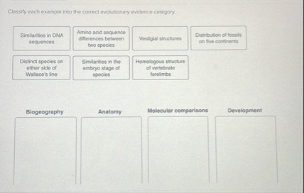 Solved Classify each example into the correct evolutionary | Chegg.com