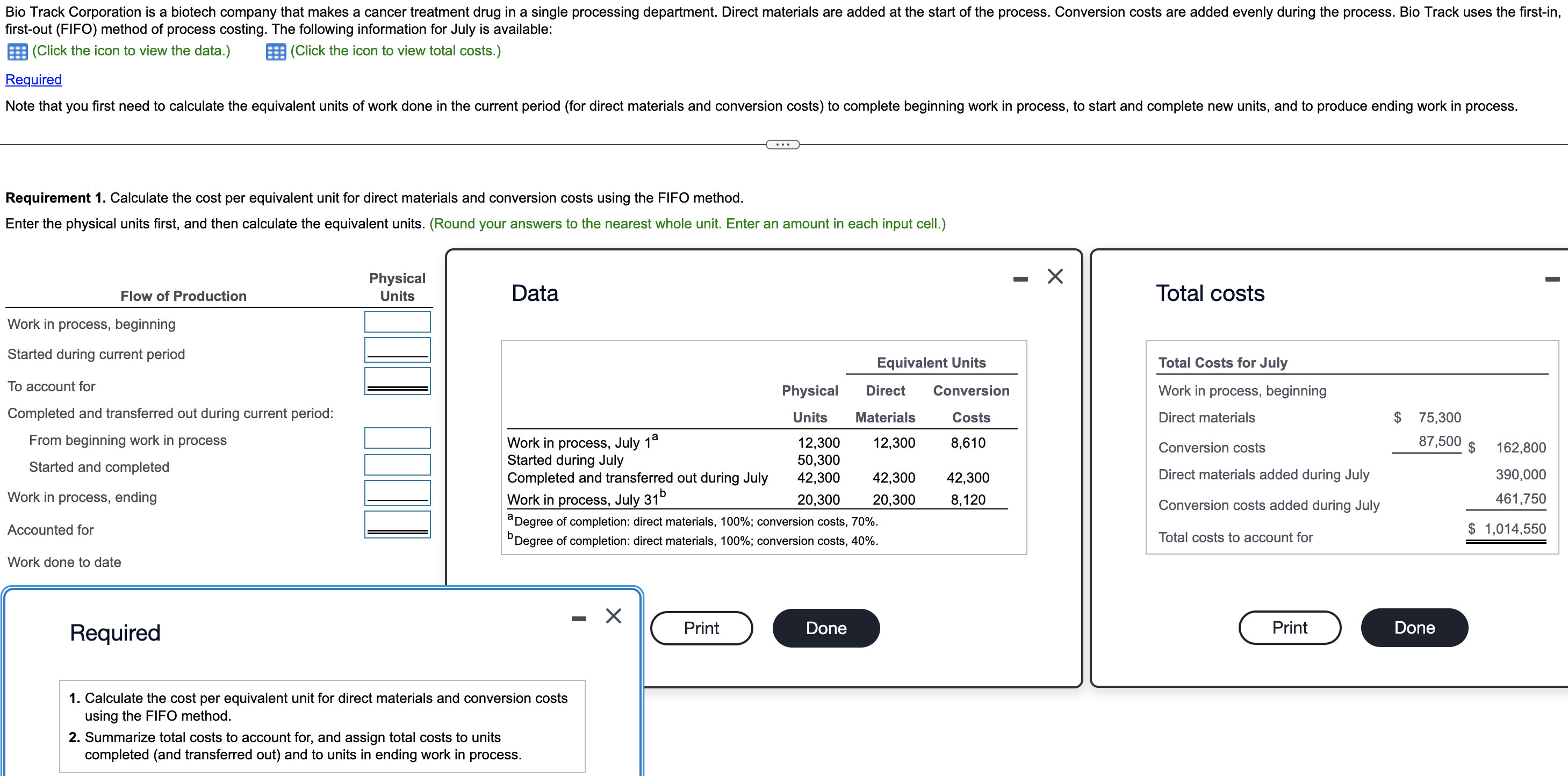 Solved Requirement 1. ﻿Calculate the cost per equivalent | Chegg.com