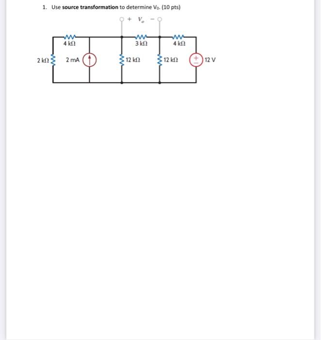 Solved 1. Use source transformation to determine V0. (10 | Chegg.com