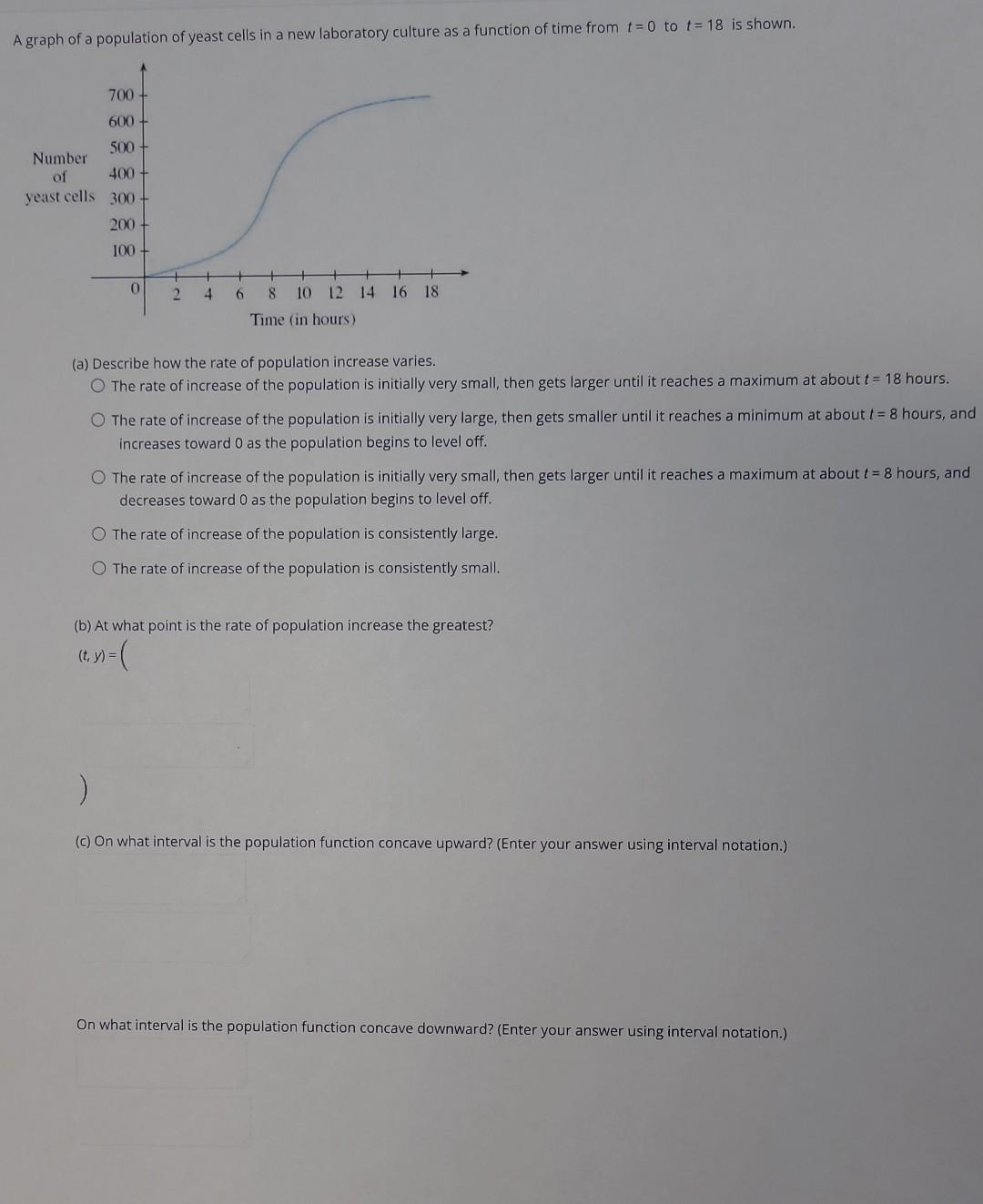 Solved A graph of a population of yeast cells in a new | Chegg.com