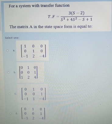 Solved For a system with transfer | Chegg.com