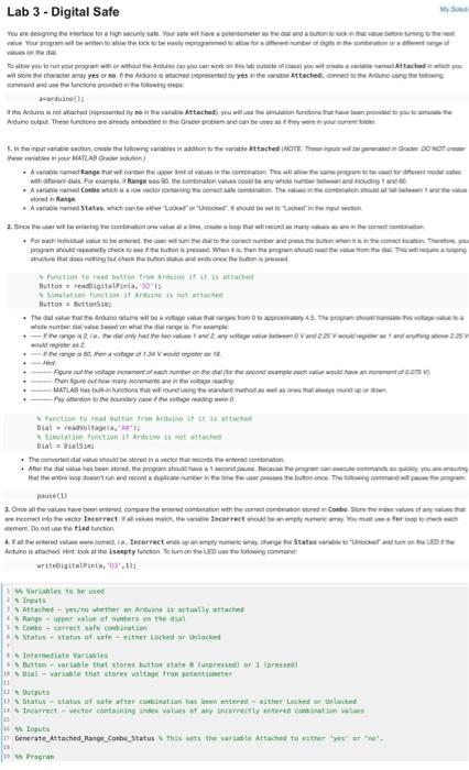Lab 3-Digital Safe weses on the ite. a-arduana ] ! | Chegg.com