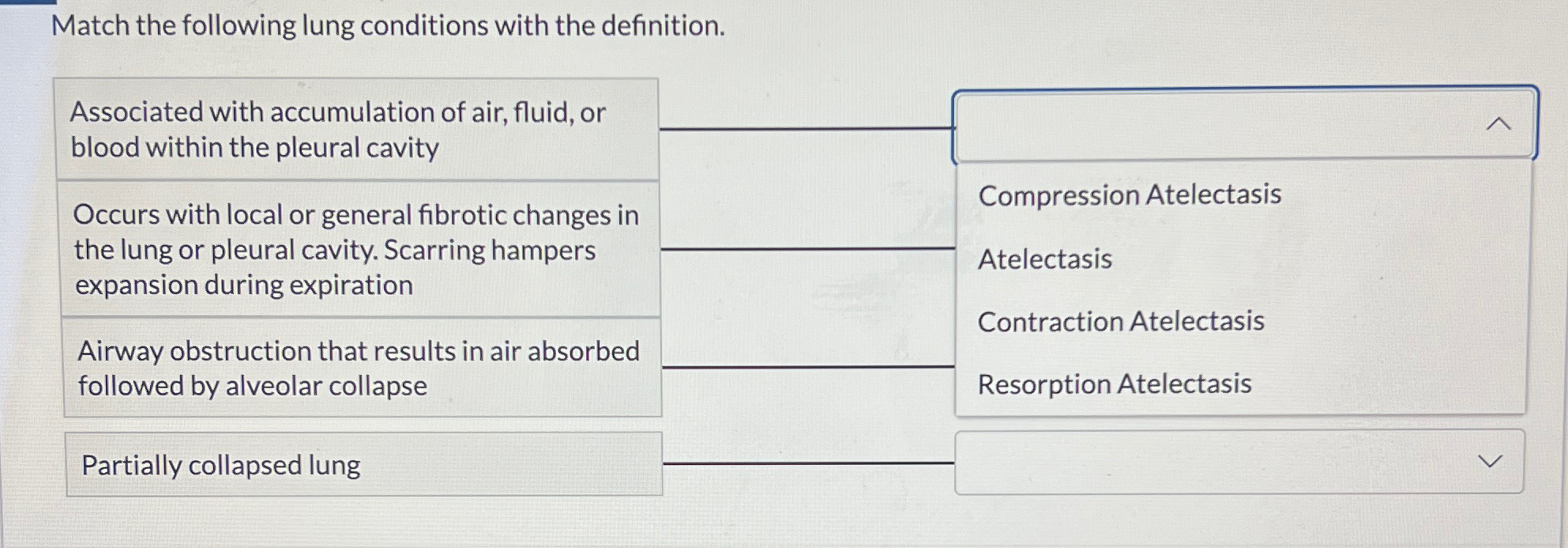 Solved Match the following lung conditions with the | Chegg.com
