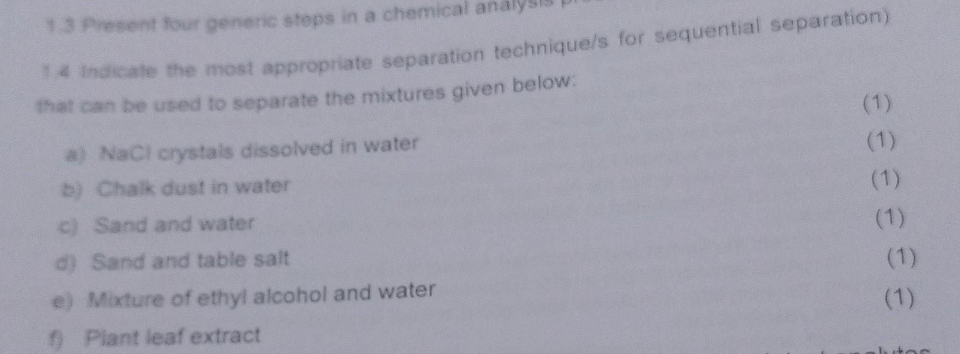 Solved (14 Insicate the most appropriate separation | Chegg.com