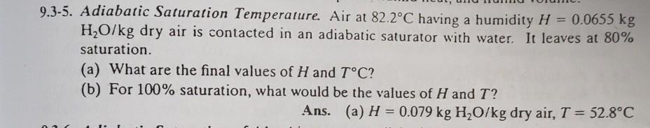 Solved 9.3-5. Adiabatic Saturation Temperature. Air at | Chegg.com