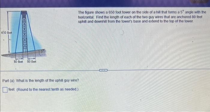 Solved The figure shows a 650 foot tower on the side of a | Chegg.com