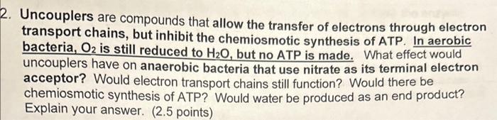 Solved Uncouplers are compounds that allow the transfer of | Chegg.com