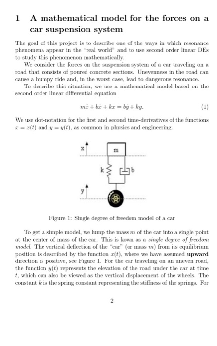 Solved 1 A mathematical model for the forces on a car | Chegg.com