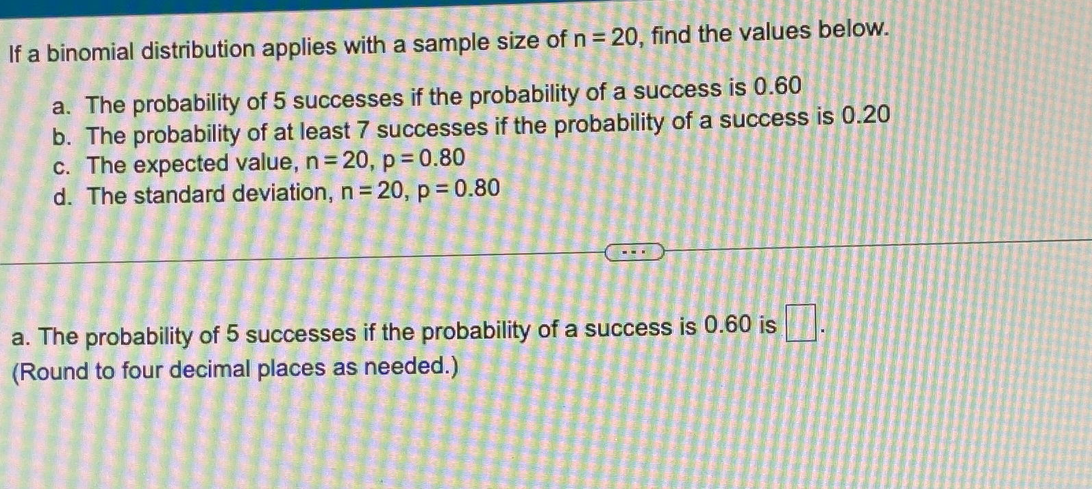 Solved If a binomial distribution applies with a sample size | Chegg.com