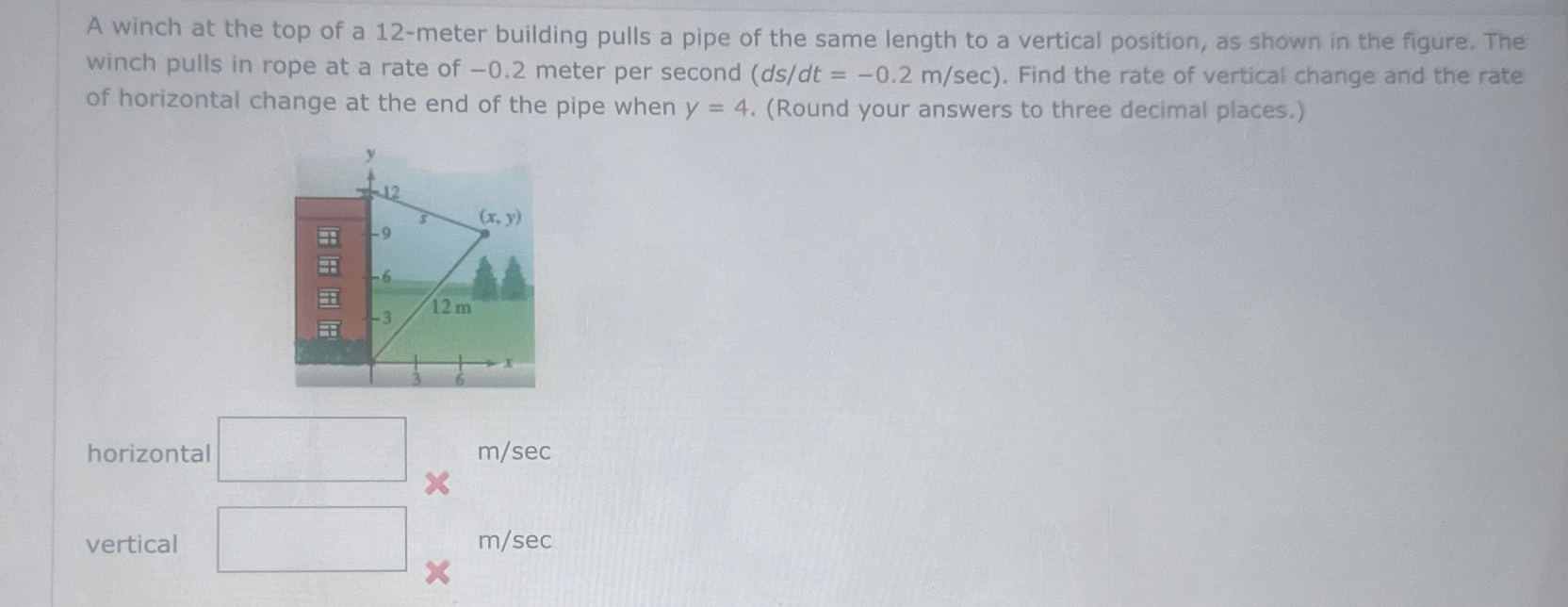 Solved A winch at the top of a 12-meter building pulls a | Chegg.com