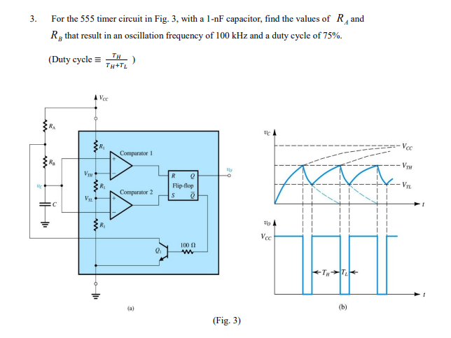 Solved For the 555 ﻿timer circuit in Fig. 3, ﻿with a 1-nF | Chegg.com