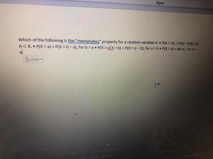 Solved Styles Which of the following is the "memoryless" | Chegg.com