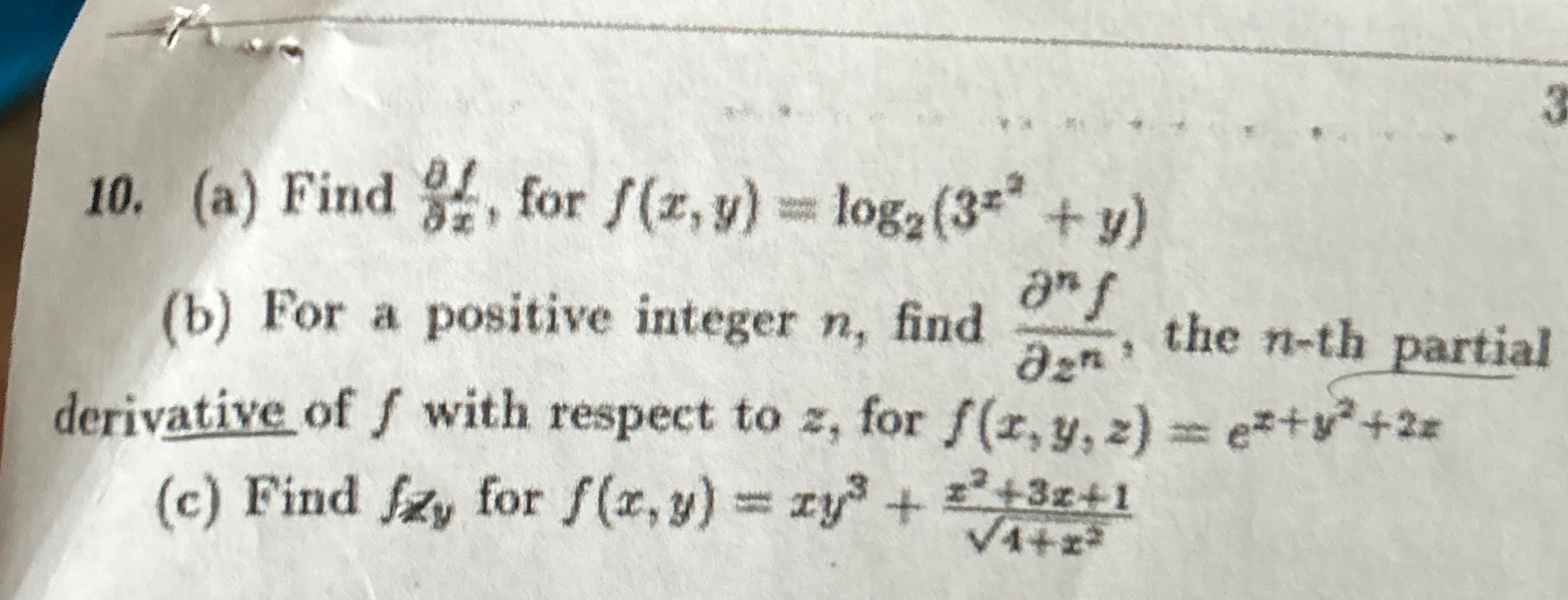 Solved (a) ﻿Find delfdelx, ﻿for f(x,y)=log2(3x2+y)(b) ﻿For a | Chegg.com
