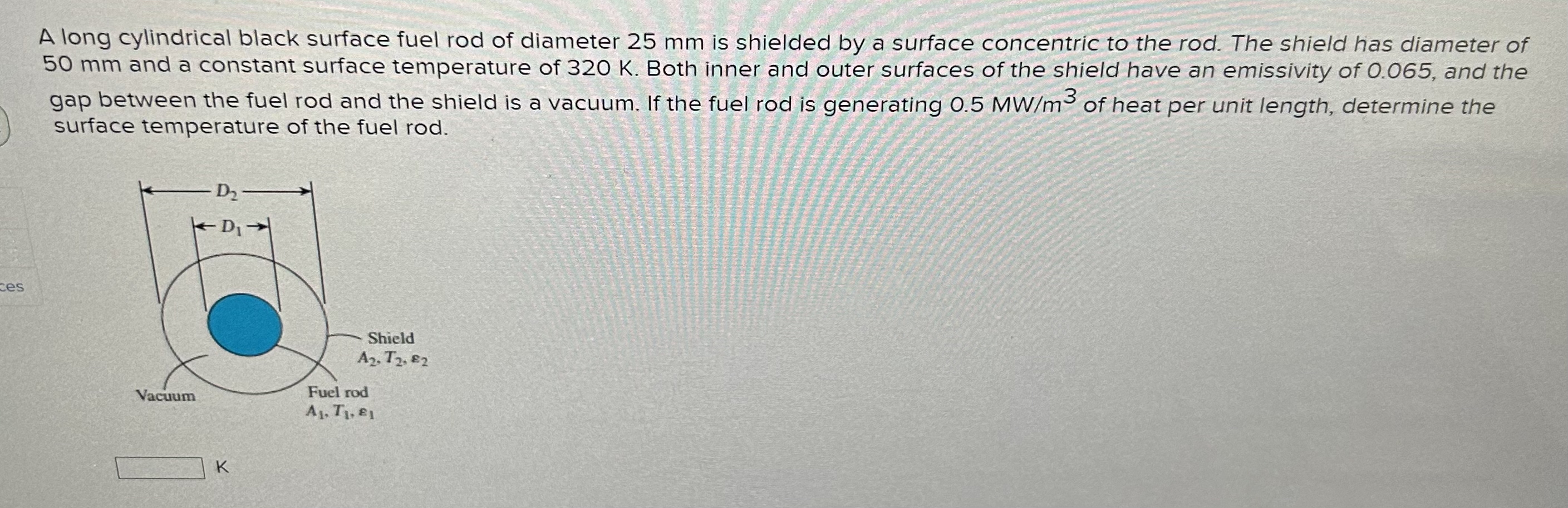 Solved A long cylindrical black surface fuel rod of diameter | Chegg.com