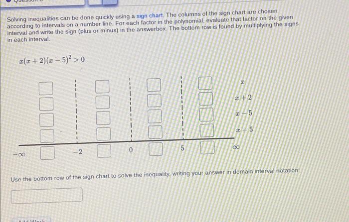 Solved Solving inequalities can be done quickly using a sign | Chegg.com