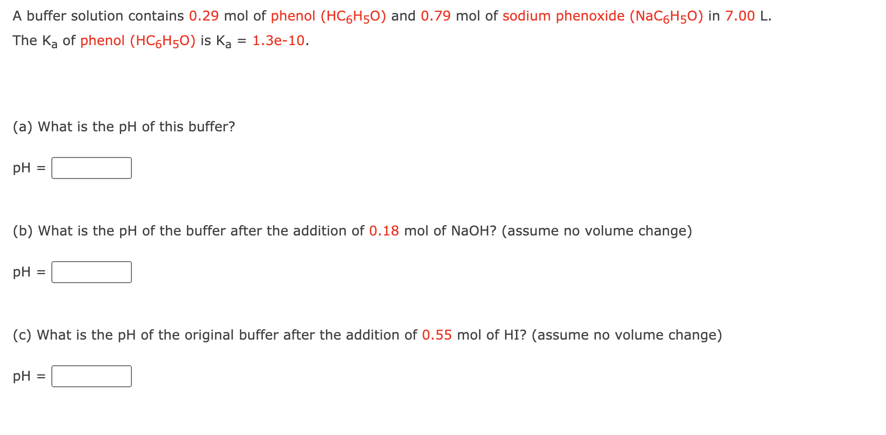 Solved A buffer solution contains 0.29 ﻿mol of phenol | Chegg.com