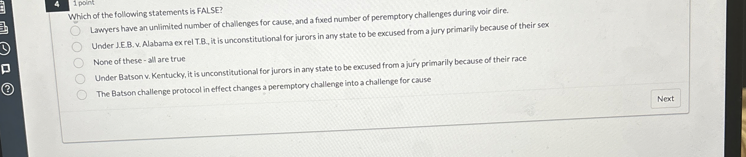 Solved 1 ﻿pointWhich of the following statements is | Chegg.com