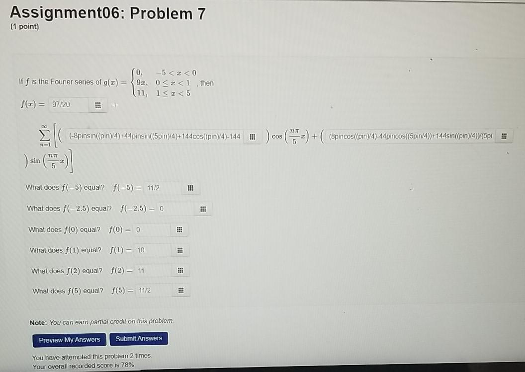 Solved Assignment06: Problem 7 (1 point) 0, -5