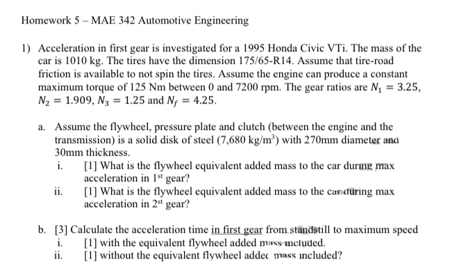 Solved Homework 5 - ﻿MAE 342 ﻿Automotive | Chegg.com