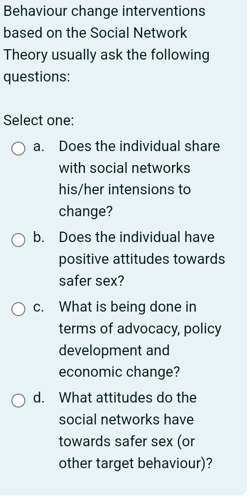 Solved Behaviour change interventions based on the Social | Chegg.com