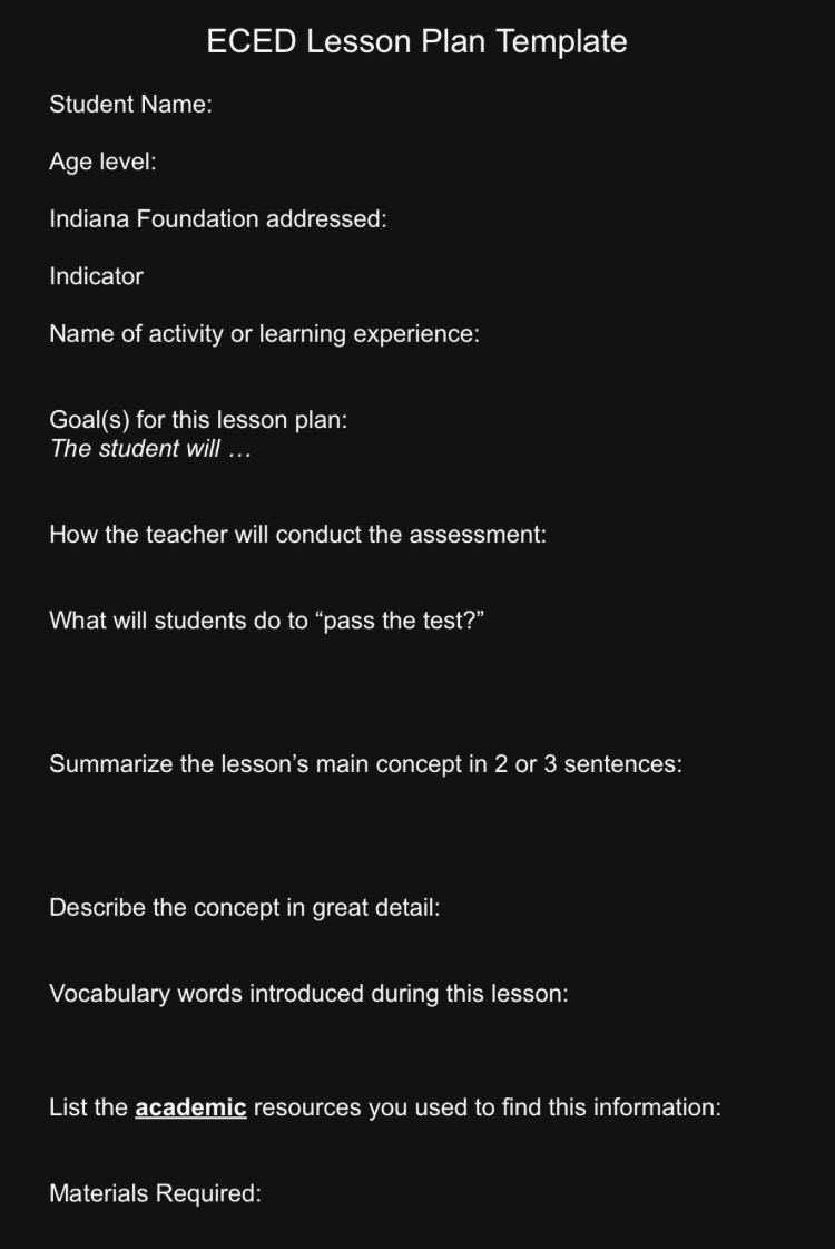 ECED Lesson Plan TemplateStudent Name:Age | Chegg.com