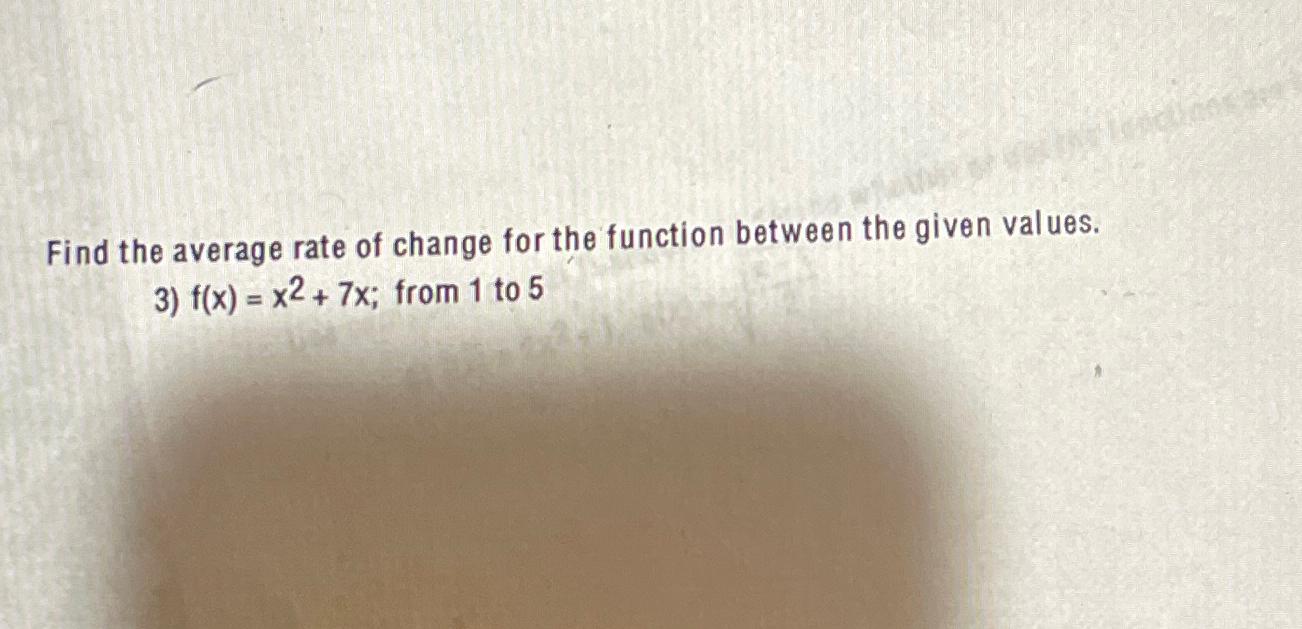 Solved Find the average rate of change for the function | Chegg.com