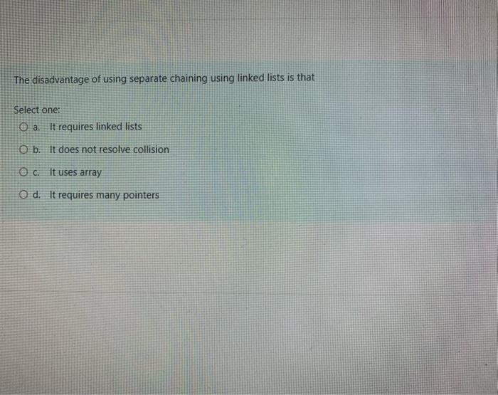 Solved The disadvantage of using separate chaining using | Chegg.com