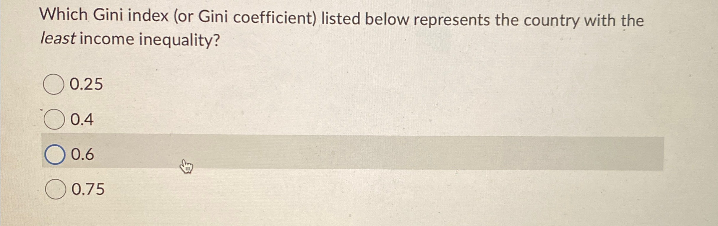 Solved Which Gini index (or Gini coefficient) ﻿listed below | Chegg.com