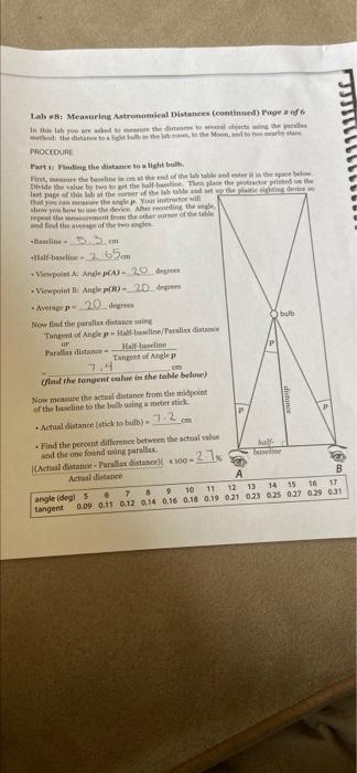 Solved Lab Measuring Astronomical Distances continued) Page | Chegg.com