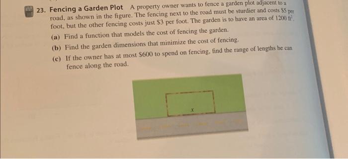 Solved 23. Fencing a Garden Plot A property owner wants to | Chegg.com