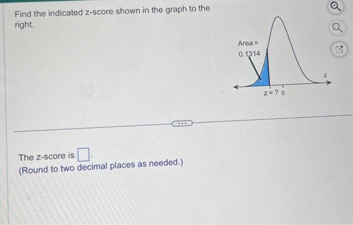 Solved Find the indicated z-score shown in the graph to the | Chegg.com