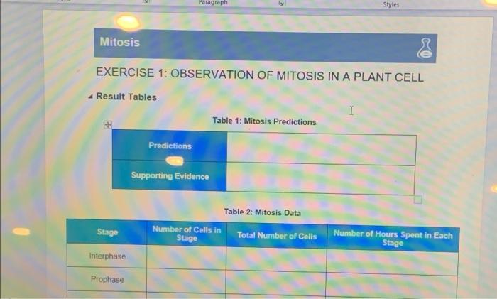 Solved EXERCISE 1: OBSERVATION OF MITOSIS IN A PLANT CELL | Chegg.com