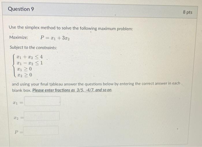 Solved Use the simplex method to solve the following maximum | Chegg.com