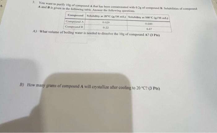 Solved 3. You want to purify 10 g of compound A that has | Chegg.com