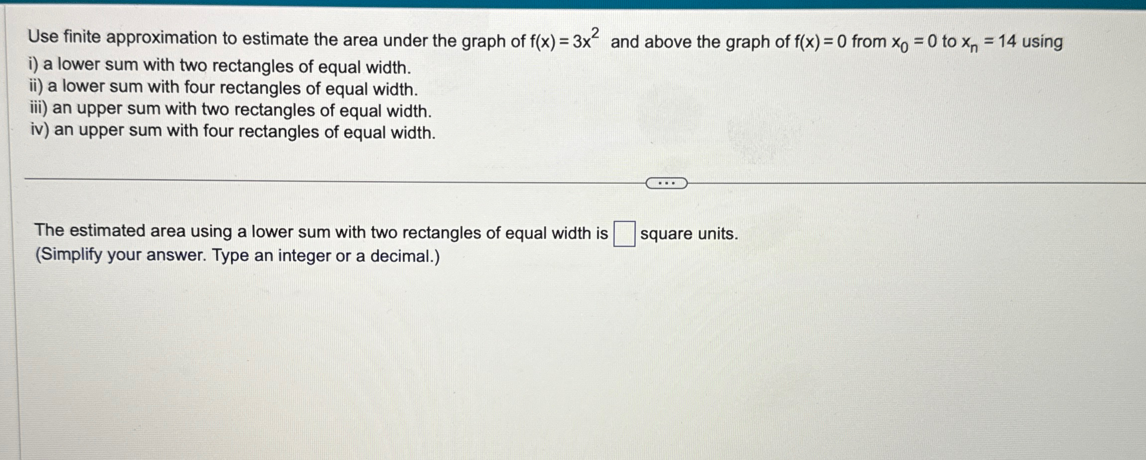Solved Use finite approximation to estimate the area under | Chegg.com