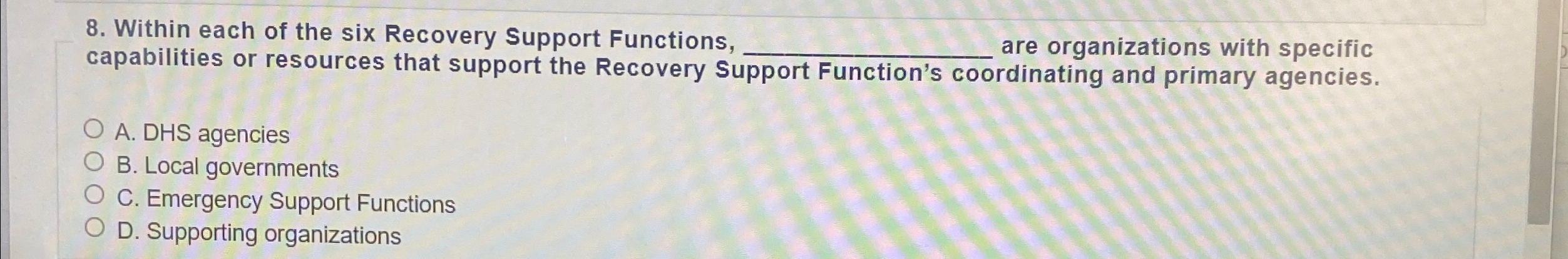 Solved Within each of the six Recovery Support Functions, q, | Chegg.com