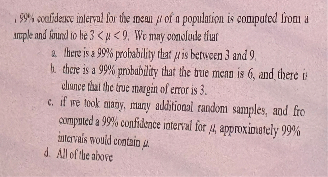 Solved 199% ﻿confidence interval for the mean μ ﻿of a | Chegg.com