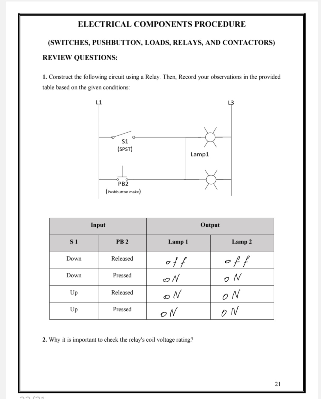 Solved Solve Q2 (why is it important to check the relay coil | Chegg.com